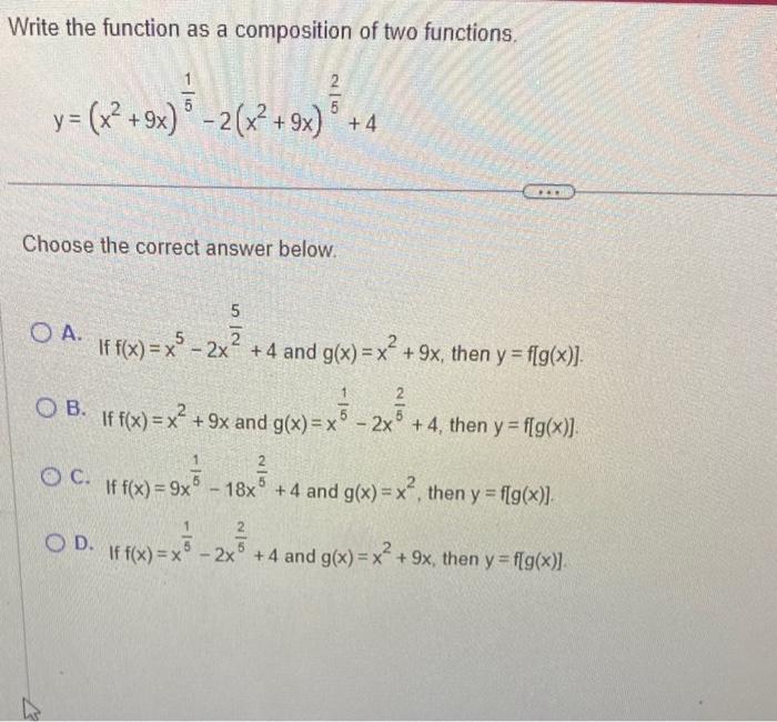 Solved Write the function as a composition of two functions. | Chegg.com