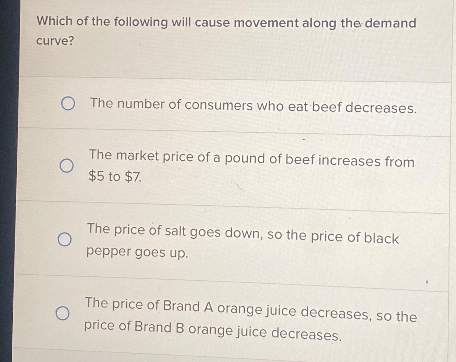 Solved Which of the following will cause movement along the | Chegg.com