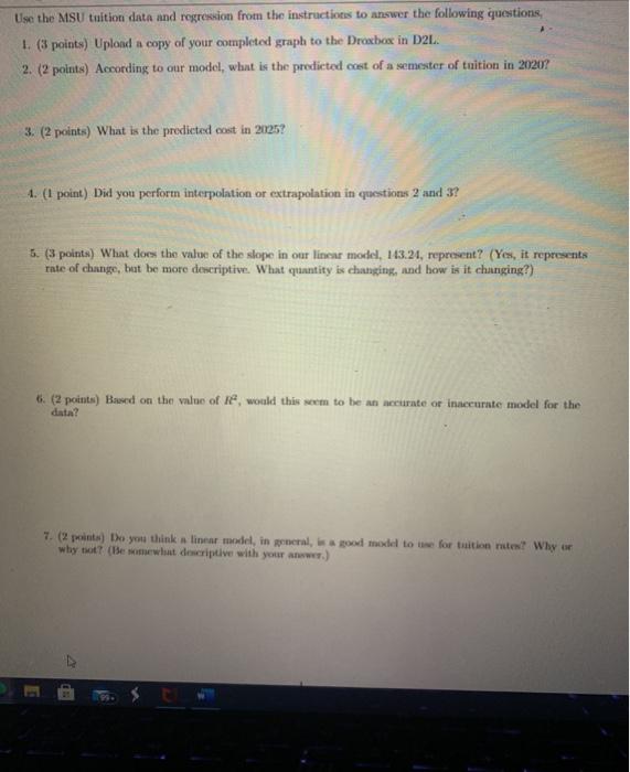 Solved Use the MSU tuition data and regression from the | Chegg.com