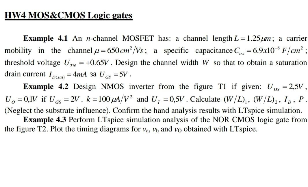 Solved HW4 MOS\&CMOS Logic gates Example 4.1 An n-channel | Chegg.com