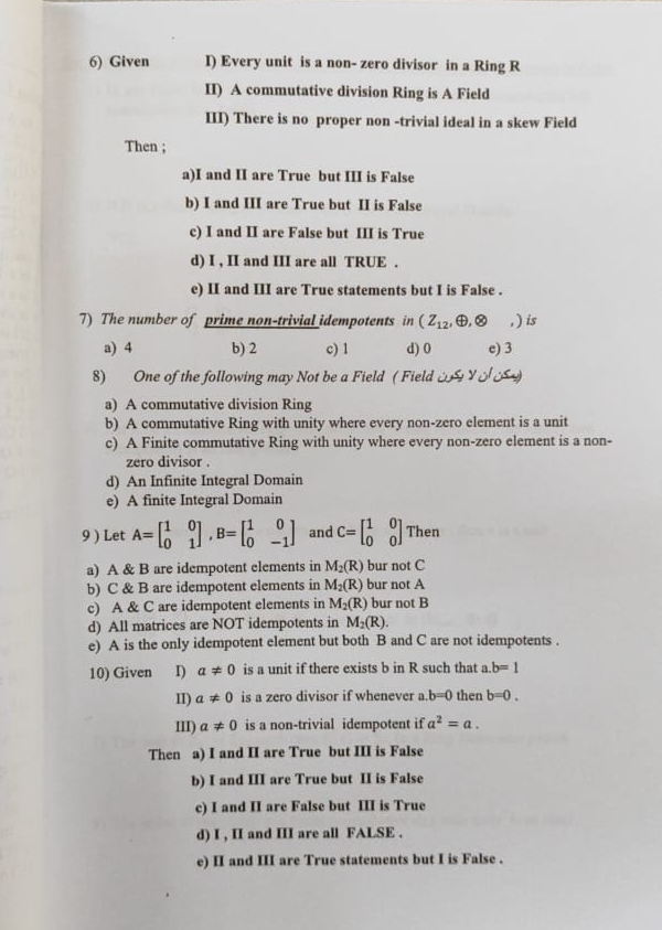 Solved GivenI) ﻿Every unit is a non-zero divisor in a Ring | Chegg.com