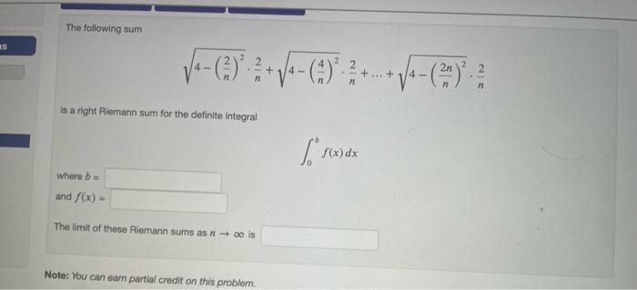 Solved The following sum 4−(n2)2⋅n2+4−(n4)2⋅n2+…+4−(n2n)2⋅n2 | Chegg.com
