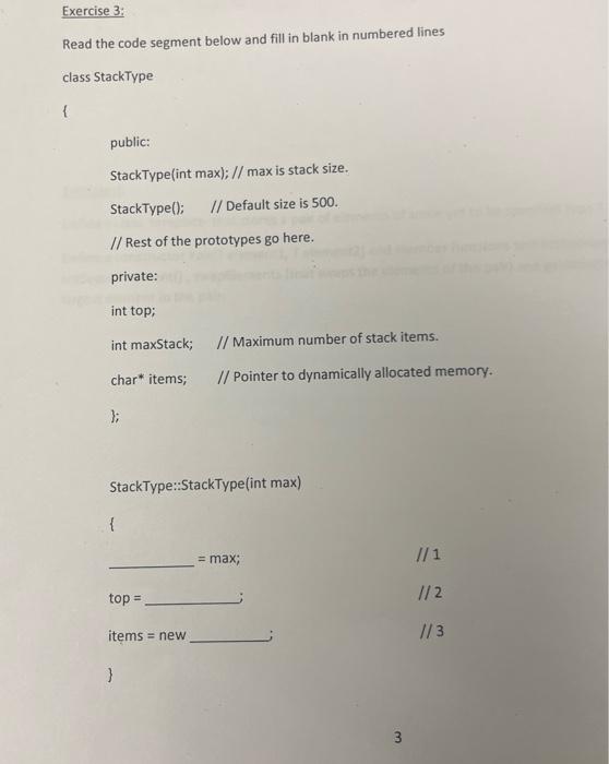 Solved Exercise 3: Read the code segment below and fill in | Chegg.com