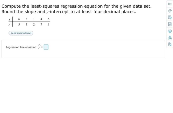 Solved Compute the least-squares regression equation for the | Chegg.com