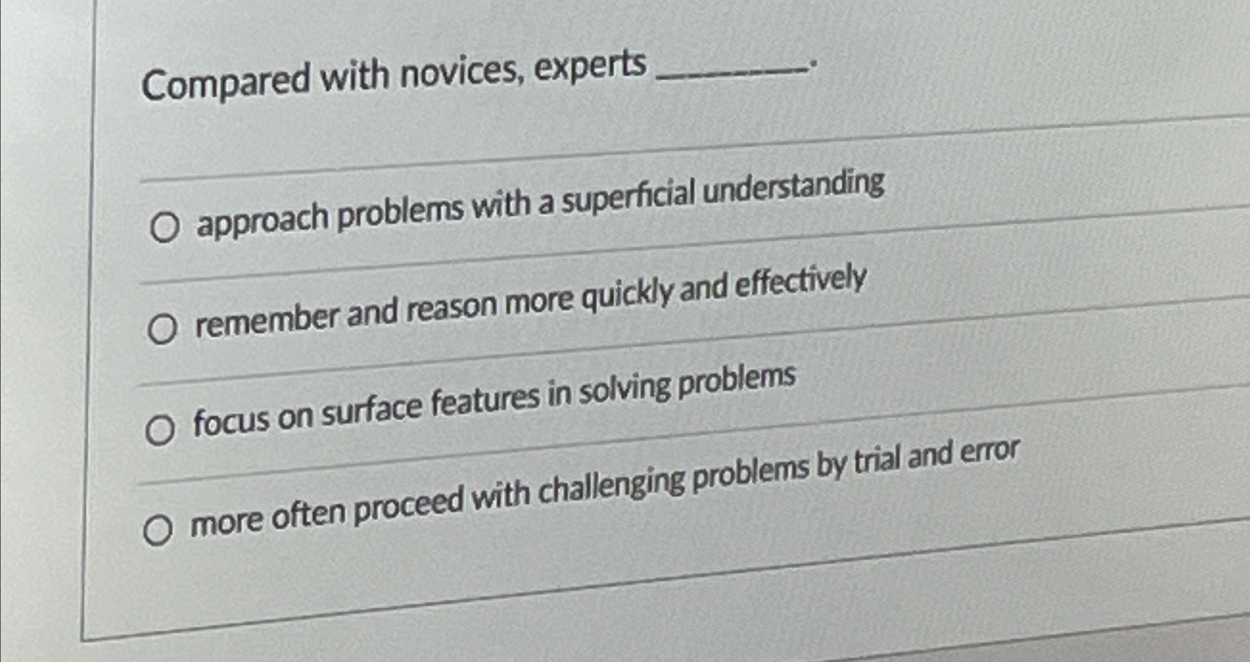 Solved Compared with novices, experts q, ﻿approach problems | Chegg.com