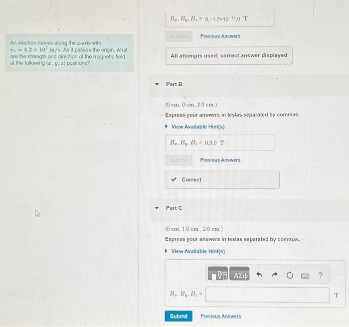 Bx,By,Bz=0,−1.7×10−15,0 T Avi electron moves along | Chegg.com