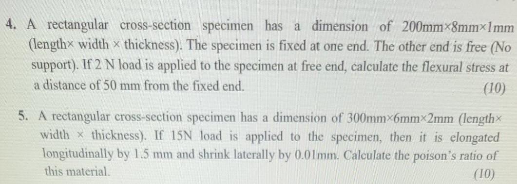 Solved 4. A rectangular cross-section specimen has a | Chegg.com