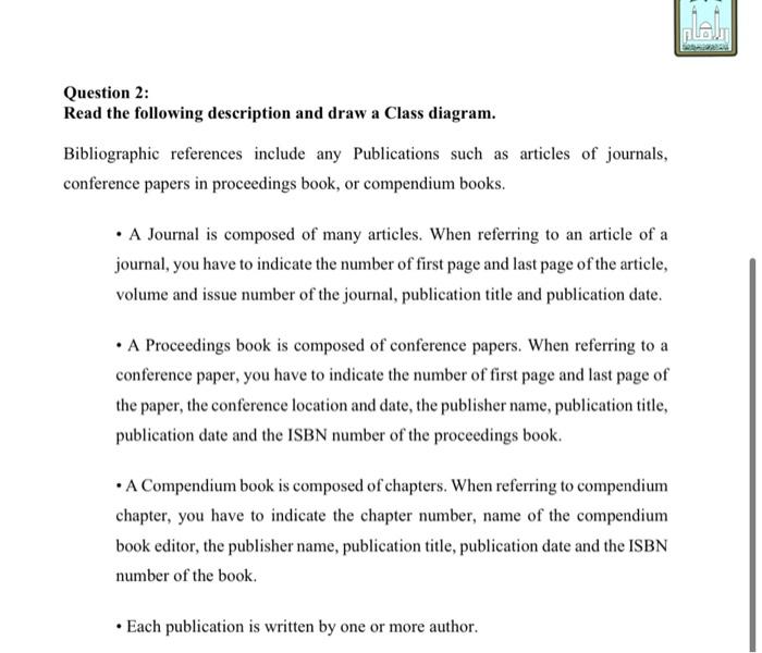 Solved stion 2: d the following description and draw a Class | Chegg.com