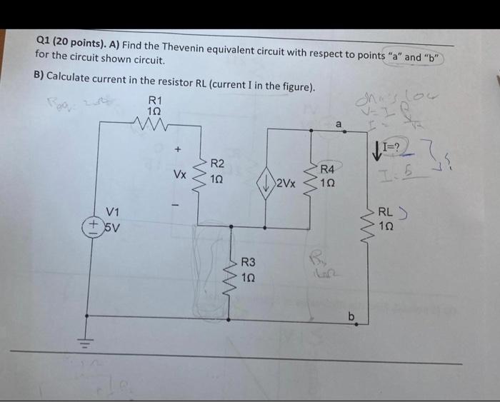 Solved Q1 ( 20 points). A) Find the Thevenin equivalent | Chegg.com