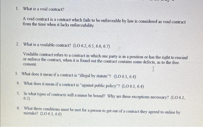 Solved 1. What is a void contract? A void contract is a | Chegg.com