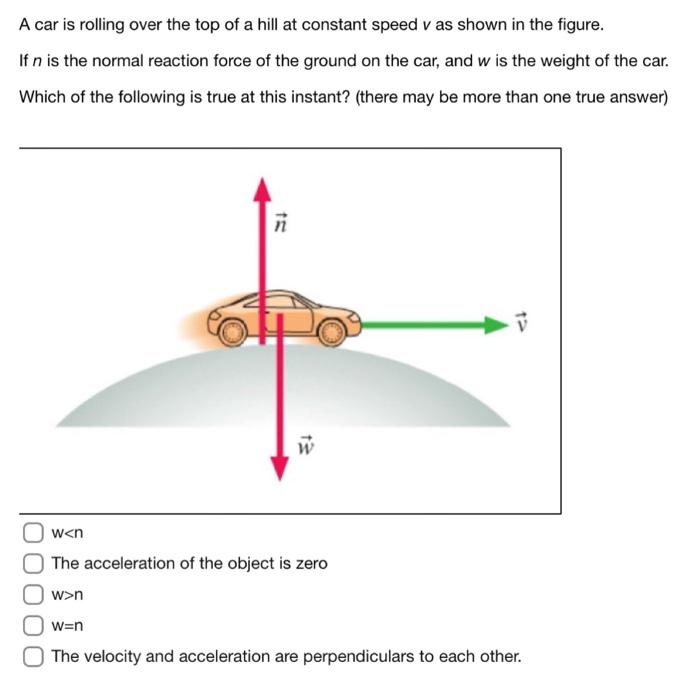 Solved A car is rolling over the top of a hill at constant | Chegg.com