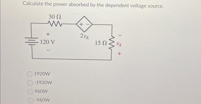 Solved Calculate the power absorbed by the dependent voltage | Chegg.com