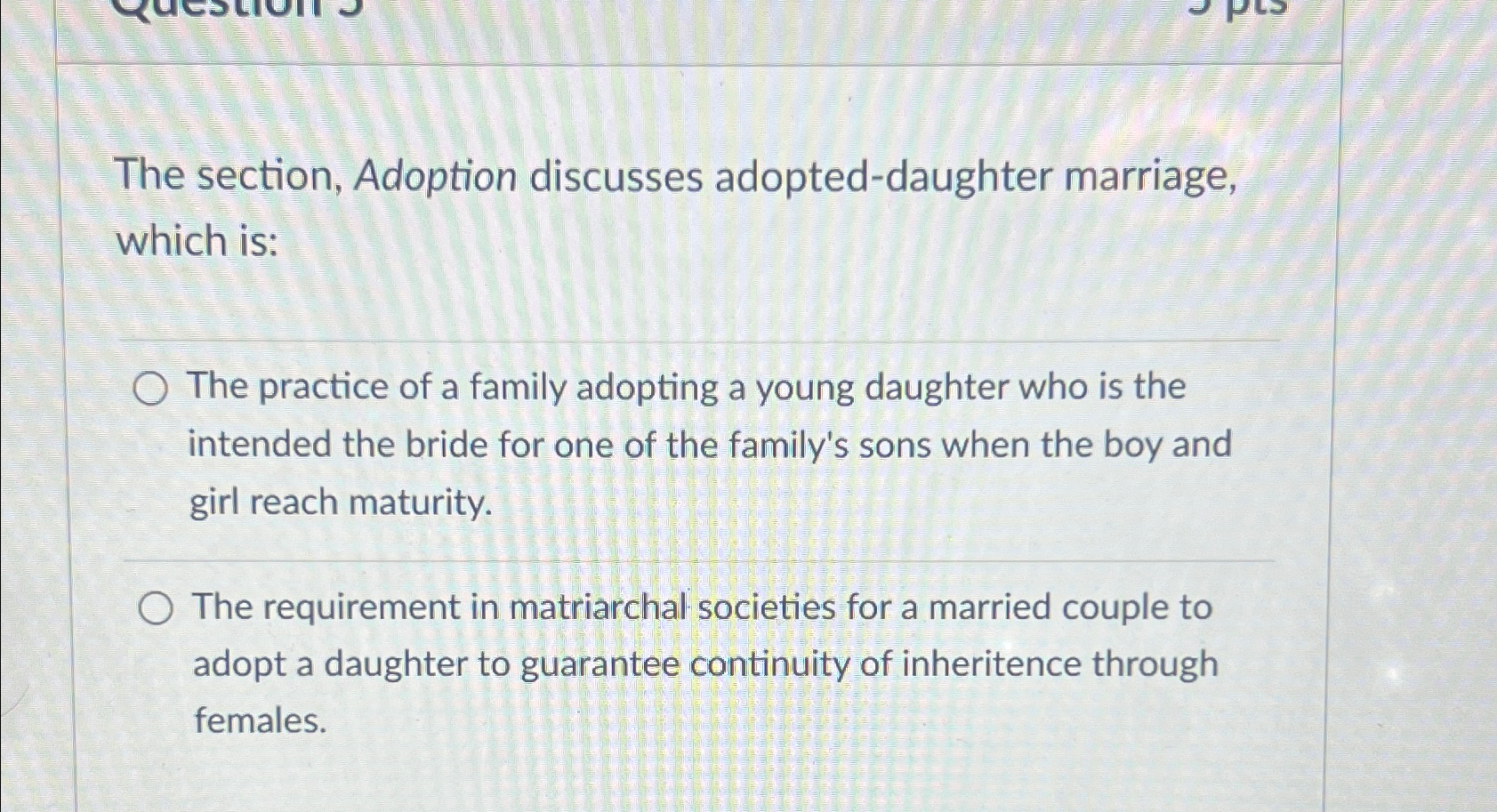 Solved The section, Adoption discusses adopted-daughter | Chegg.com