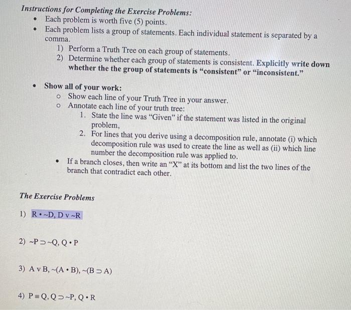 Instructions For Completing The Exercise Problems 