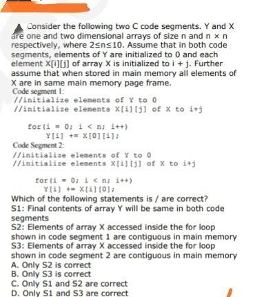 Solved Consider the following two C code segments. Y and X | Chegg.com