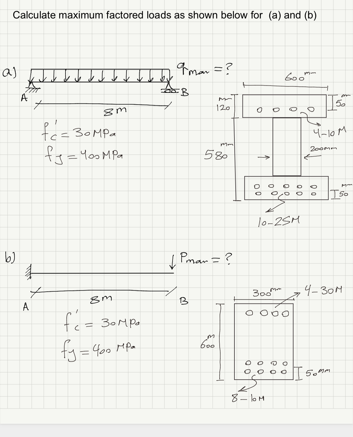 Solved Calculate maximum factored loads as shown below | Chegg.com