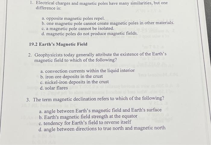 Solved 1. Electrical charges and magnetic poles have many | Chegg.com
