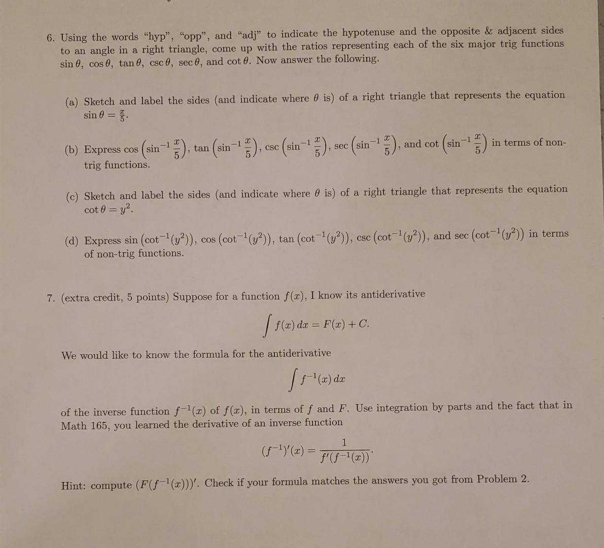 Solved 6. Using the words "hyp", "opp", and "adj" to | Chegg.com