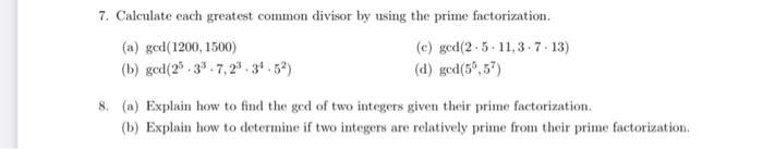 Solved 7. Calculate each greatest common divisor by using | Chegg.com