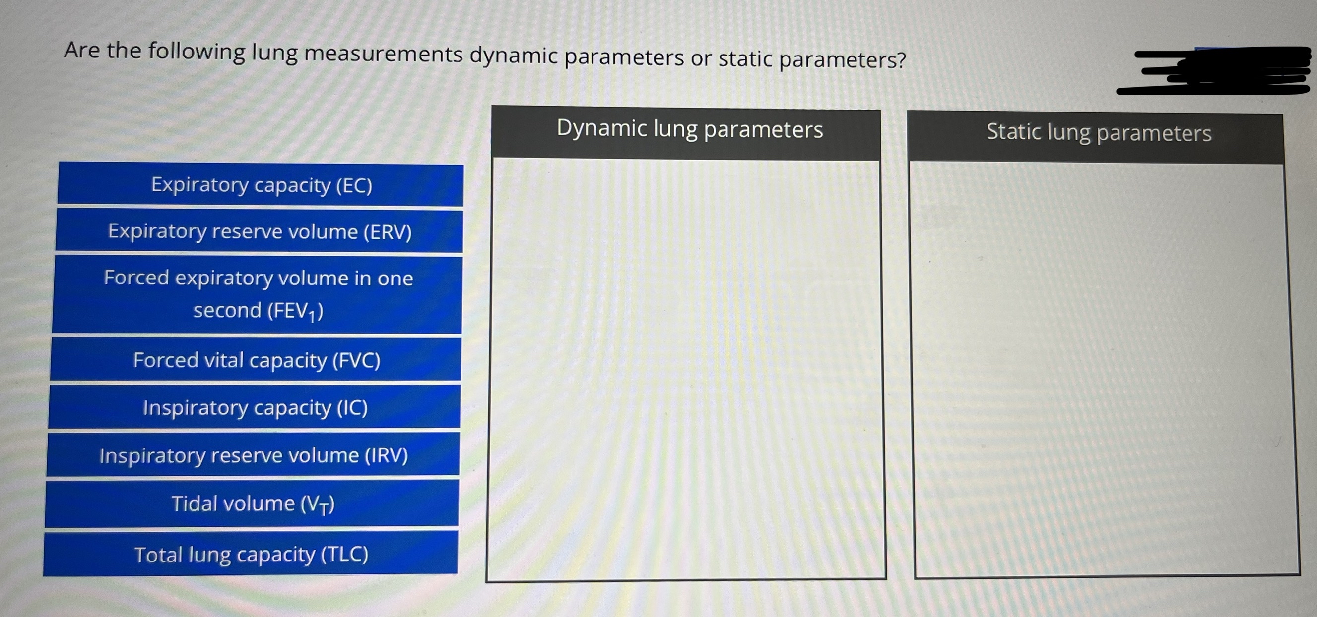 Solved Are the following lung measurements dynamic | Chegg.com