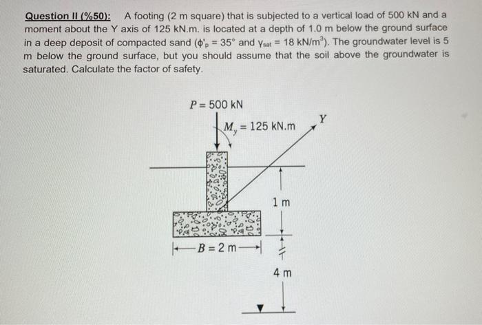 Solved Question II (\%50): A footing ( 2 m square) that is | Chegg.com