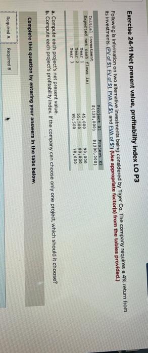 Solved Exercise 24-11 Net present value, profitability index | Chegg.com
