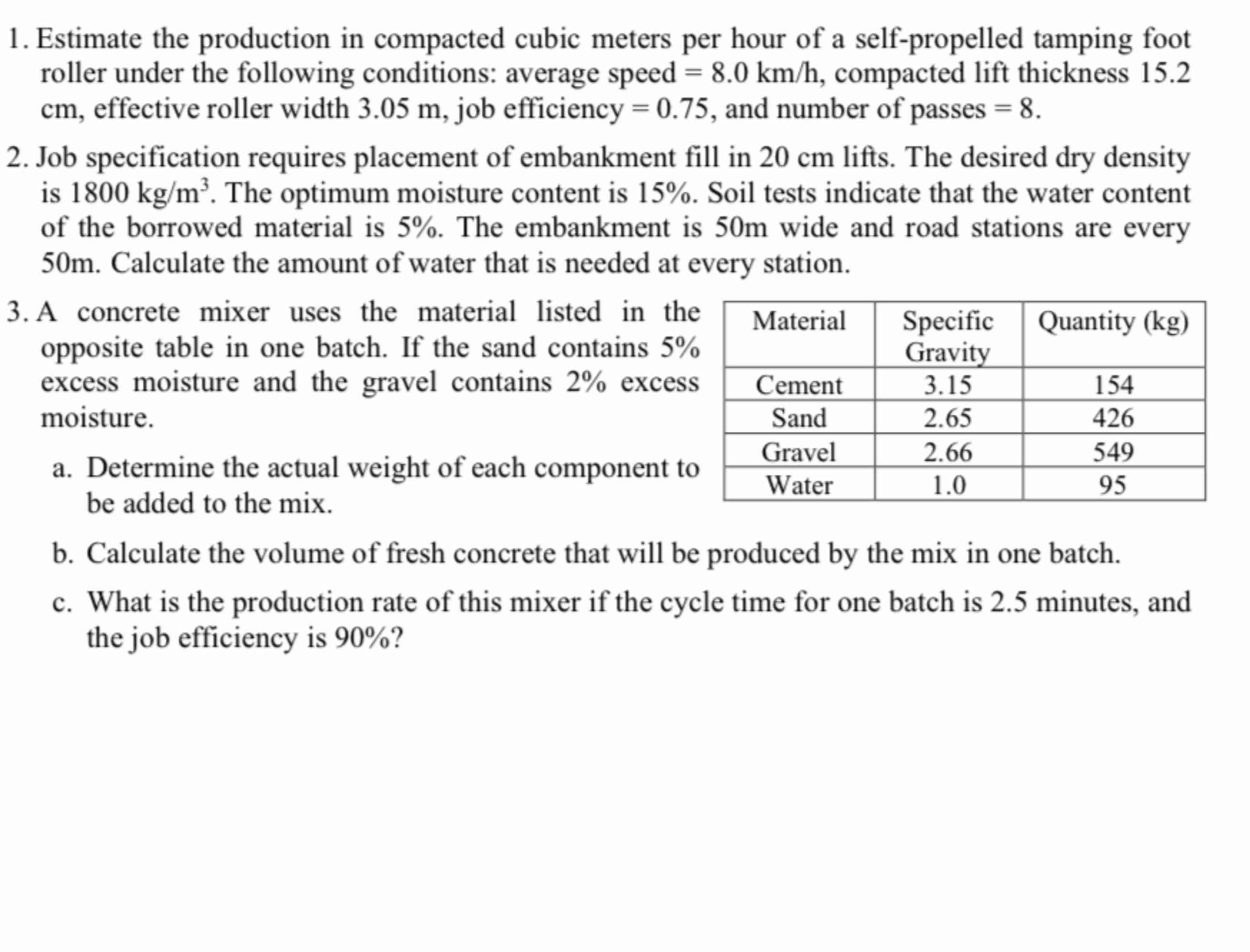 Estimate the production in compacted cubic meters per | Chegg.com