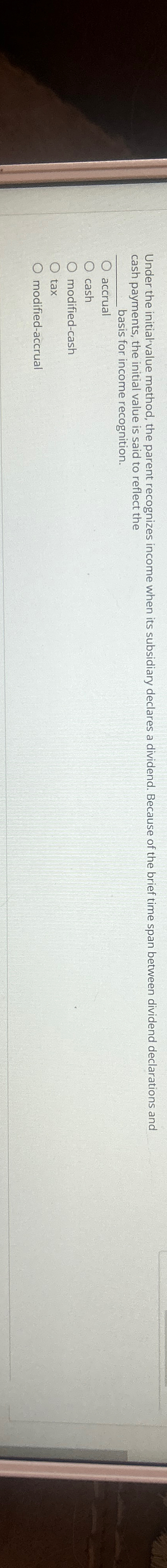 Solved Under the initial'value method, the parent recognizes | Chegg.com