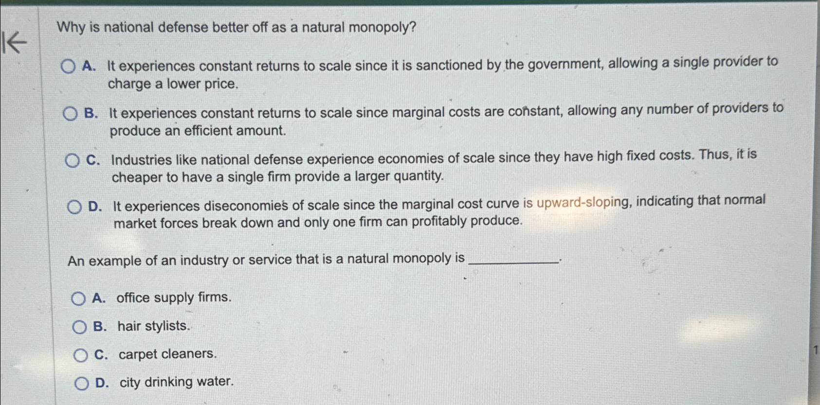 Solved Why is national defense better off as a natural | Chegg.com