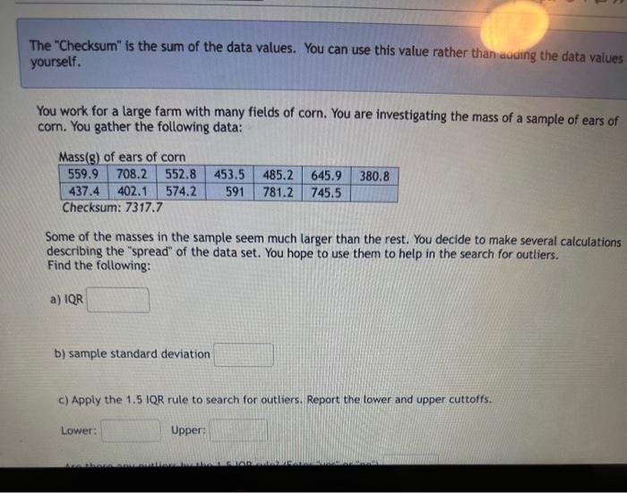 Solved The "Checksum" is the sum of the data values. You can | Chegg.com