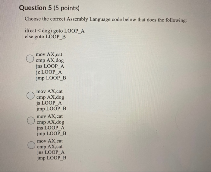 Solved Question 4 (5 points) Choose the correct Assembly | Chegg.com