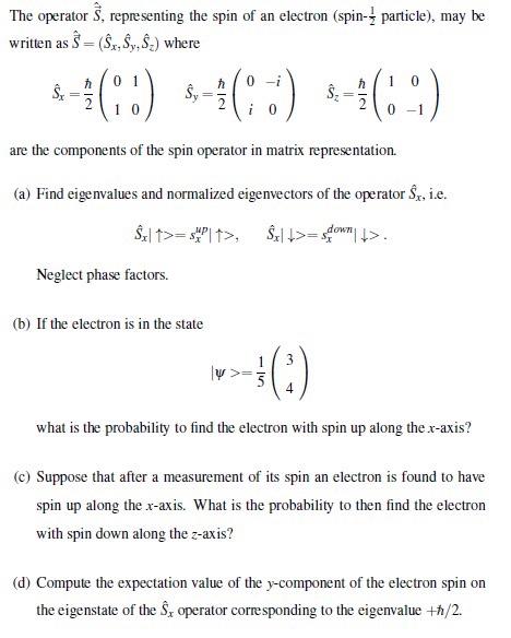 Solved The operator 5, representing the spin of an electron | Chegg.com