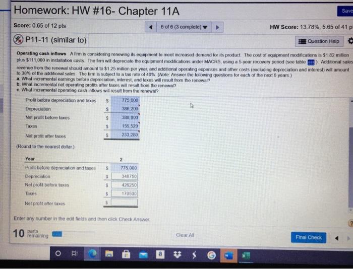 Solved Homework Hw 16 Chapter 11a Save Score 0 65 Of 12