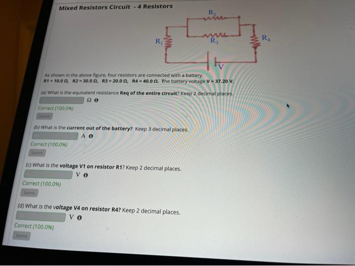 Solved Mixed Resistors Circuit - 4 Resistors R RA R R As | Chegg.com