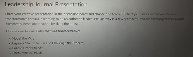 Solved Leadership Journal PresentationShare your creative | Chegg.com