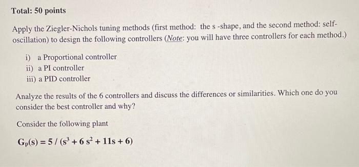 Solved Total: 50 points Apply the Ziegler-Nichols tuning | Chegg.com