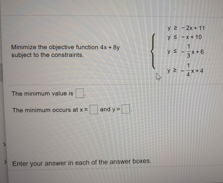 Solved Minimize The Objective Function For X 8y Subject To