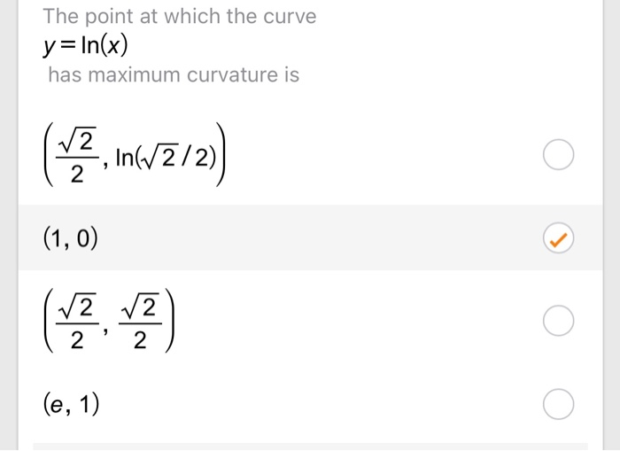 Solved The point at which the curve y=In(x) has maximum | Chegg.com
