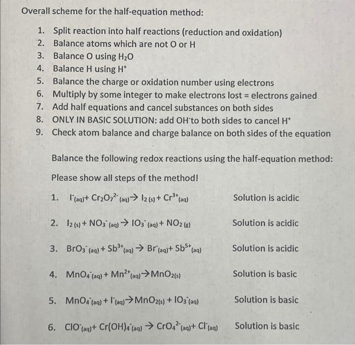 Solved erall scheme for the half-equation method: 1. Split | Chegg.com