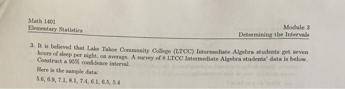 Solved Math 1401 Elementary Statistics Module 3 Determining | Chegg.com