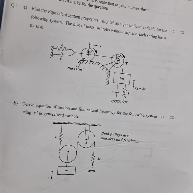 Solved Q. 1a) ﻿Find the Equivalent system properties using | Chegg.com