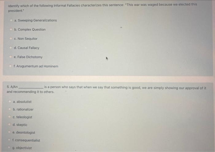 Solved Identify which of the following informal Fallacies | Chegg.com