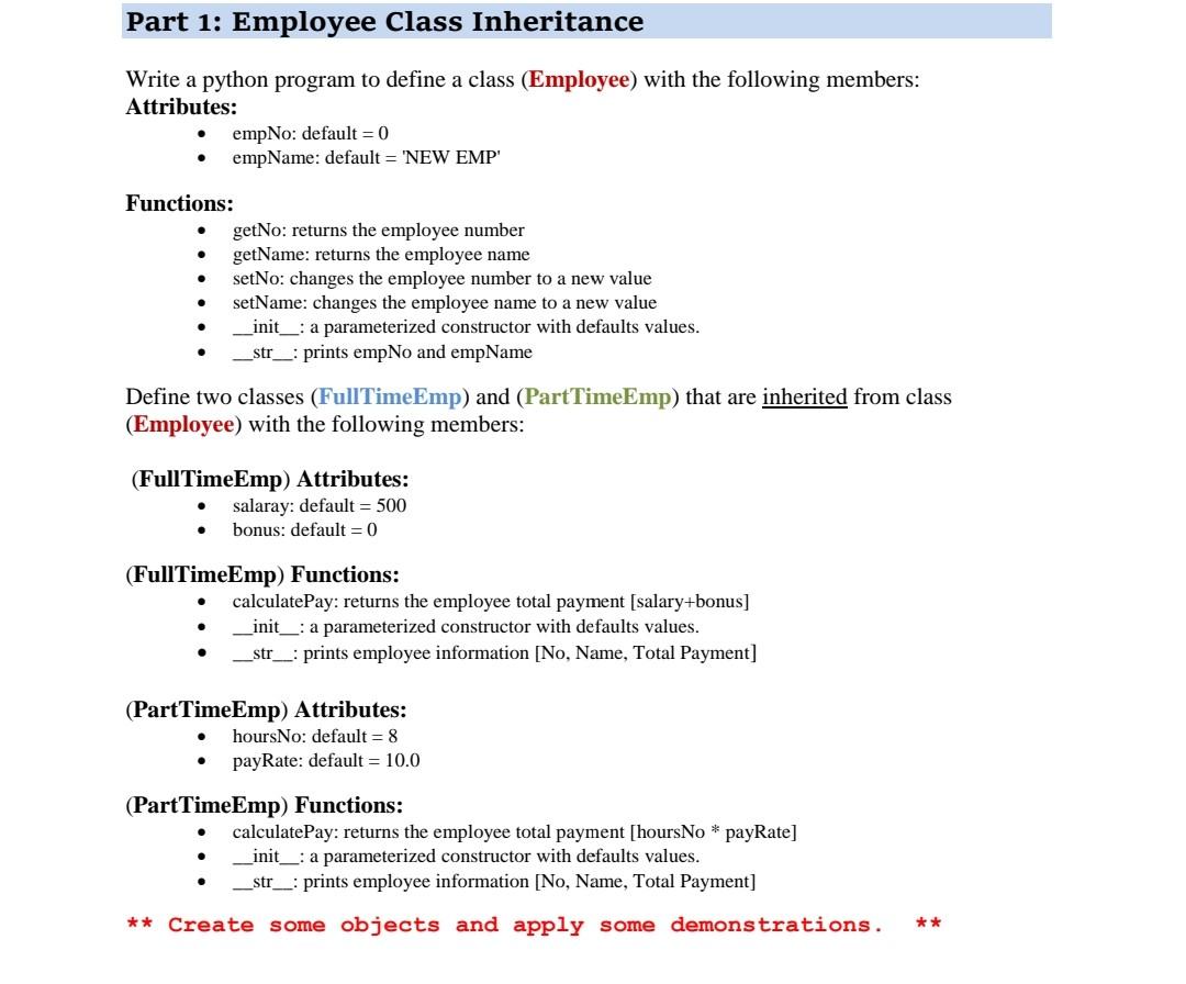Solved Part 1 Employee Class Inheritance Write A Python
