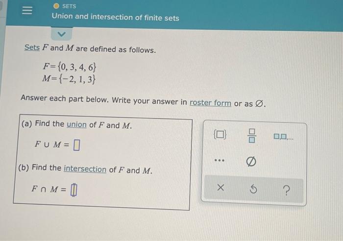 Solved = SETS Union and intersection of finite sets Sets F | Chegg.com