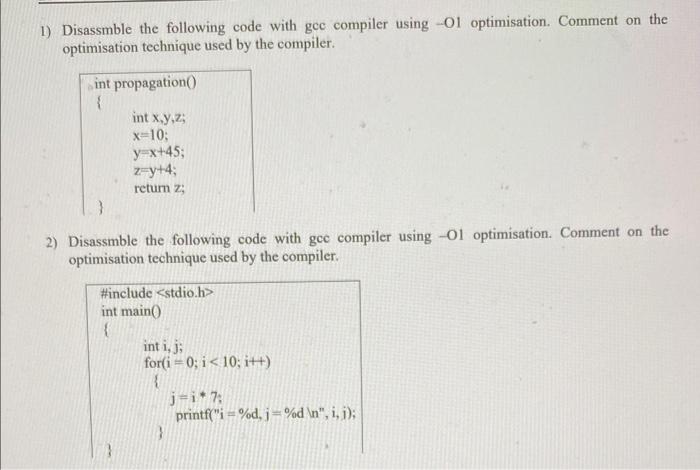 Solved 1) Disassmble the following code with gec compiler | Chegg.com