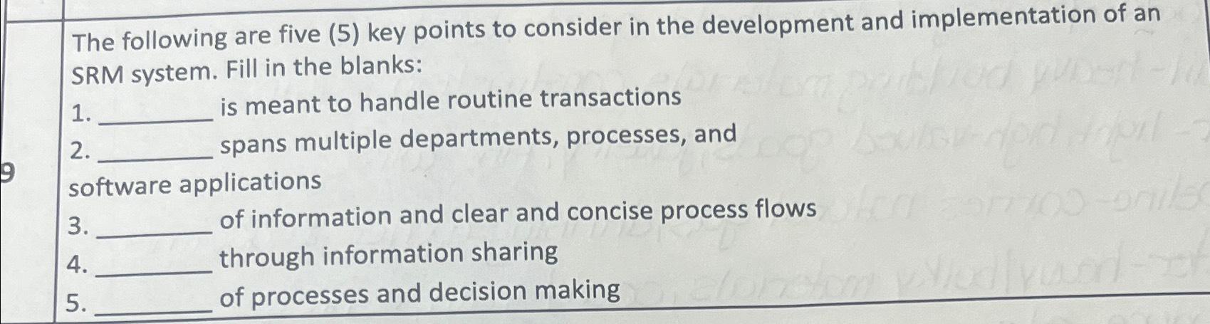 Solved The following are five (5) ﻿key points to consider in | Chegg.com