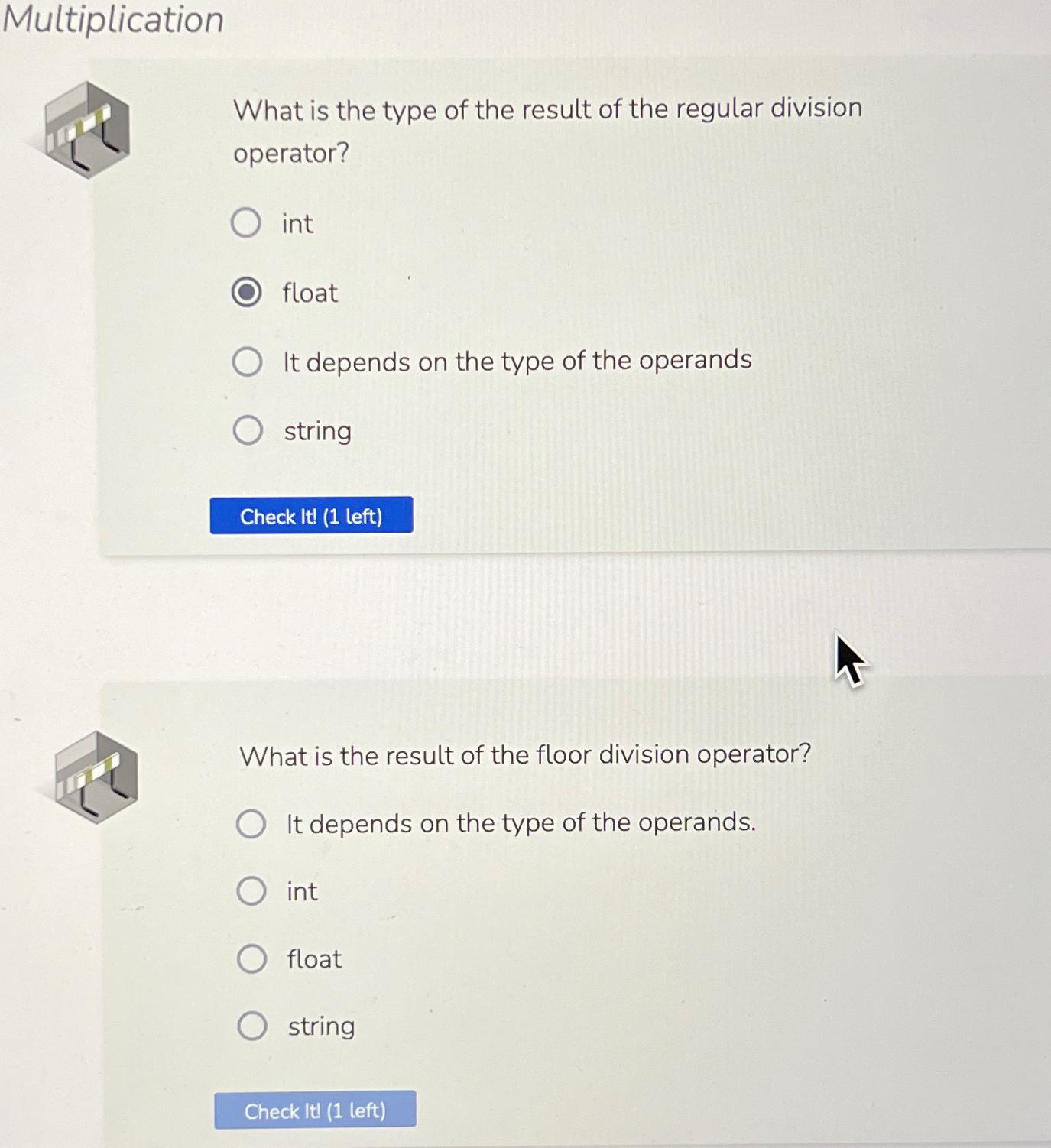 Solved MultiplicationWhat is the type of the result of the | Chegg.com