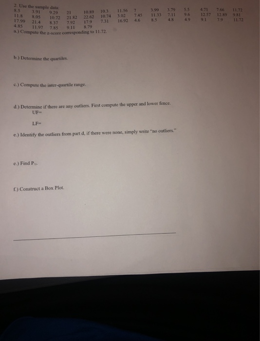 Solved 2. Use the sample data: 11.56 3.02 1692 7 7.45 4.6 | Chegg.com