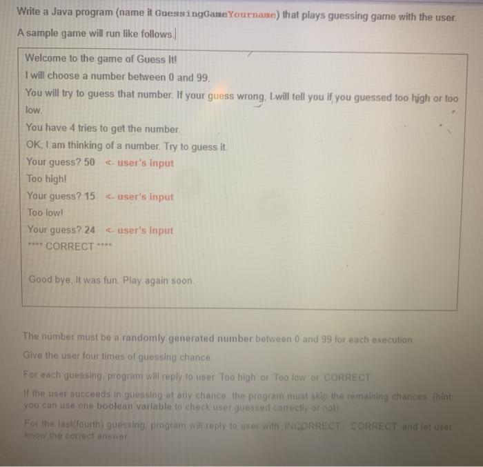Solved Write A Java Program Name It Guessinggame Yourname