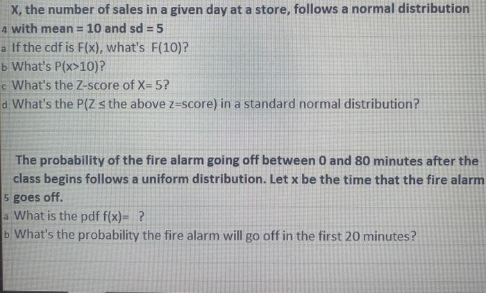 Solved X, the number of sales in a given day at a store, | Chegg.com